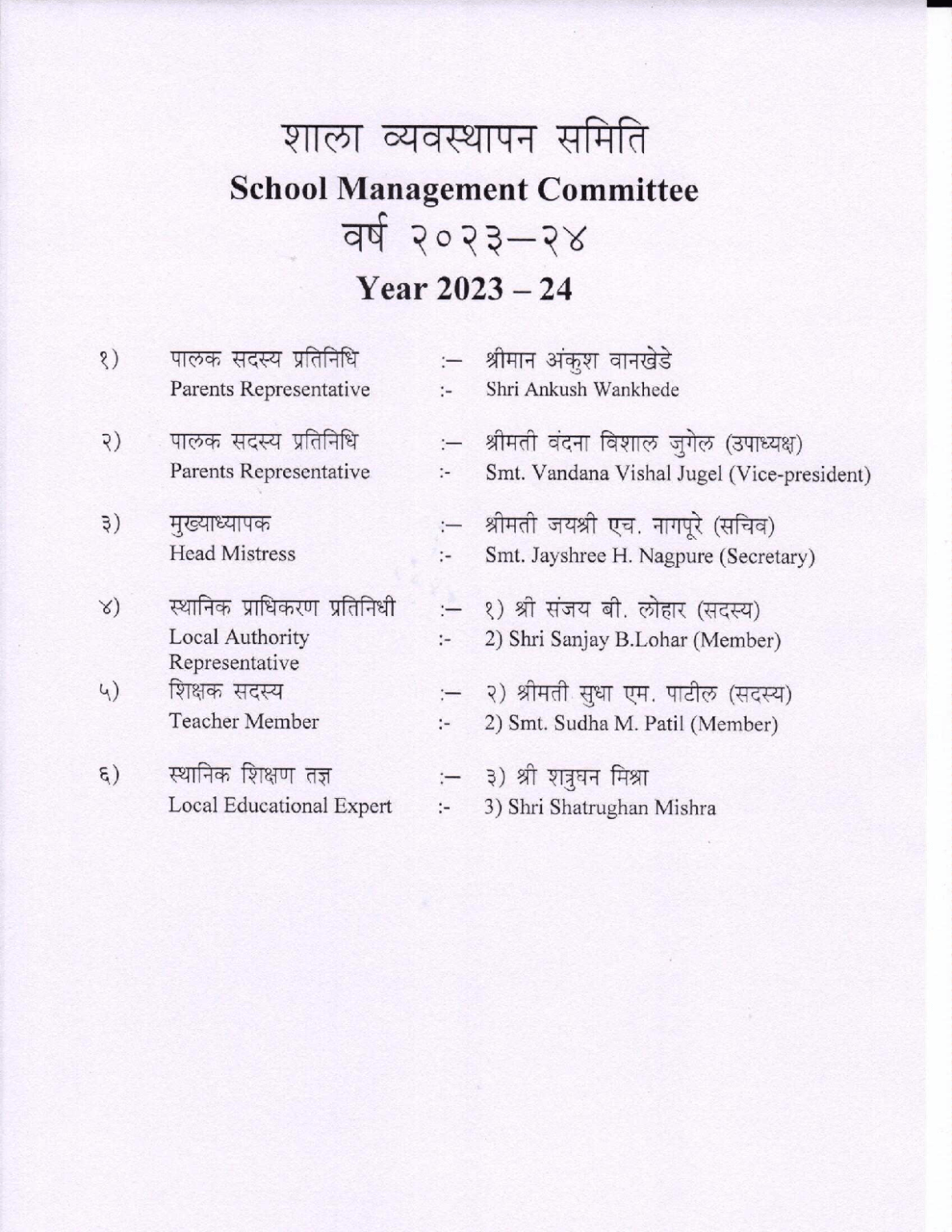 School Management Committee – Shri Govardhandas Rawal High School